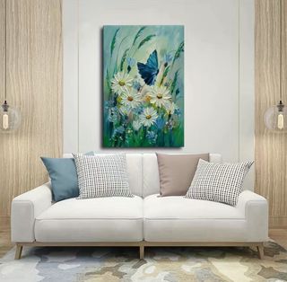 quadro fiori dipinto ad olio farfalle a