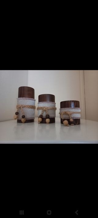 Set 3 portacandele legno con lumino