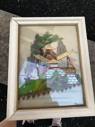 Dipinto asiatico su vetro firmato