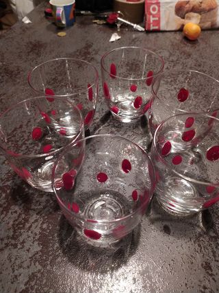 6 bicchieri vetro palline rosse