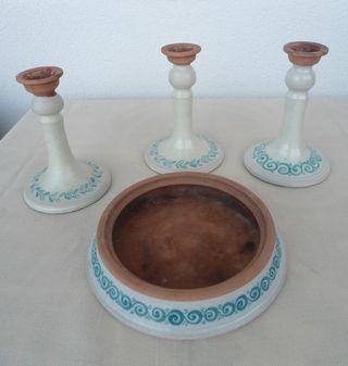 Set 3 portacandele + 1 portaoggetti in terracotta
