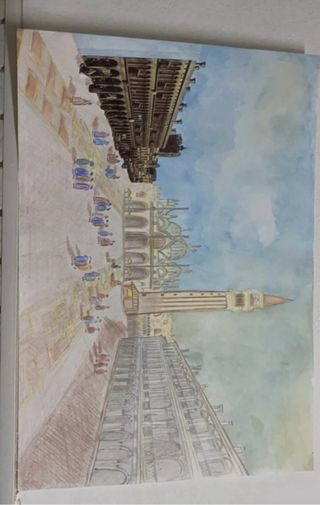 Disegno prospettiva collage acquerelli