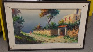 Quadro a olio paesaggio agricolo M. Santini 61x96