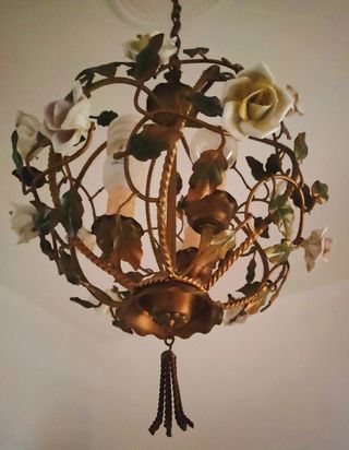 Lampadario vintage ottone/ ceramica