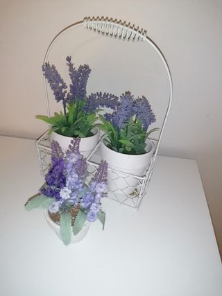 Portavasi con vasi fiori lavanda