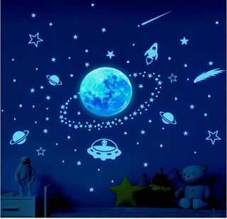 Fluorescenti Adesive Blu Luna Stelle Soffitto, Par