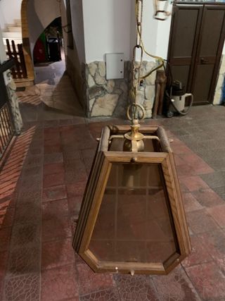 lanterna sospesa legno teak pannelli in vetro