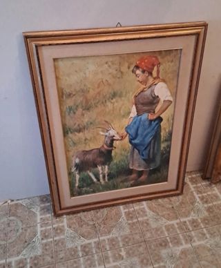 Quadro dipinto a mano, ragazza con capretta 50€.
