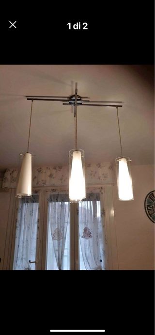 lampadario Vintage 4 luci vetri tubolari