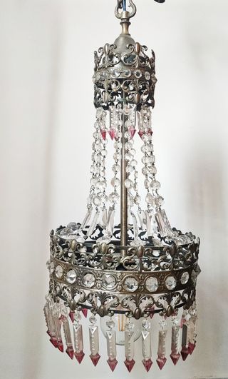 Lampadario cristallo e ottone anni 50/60