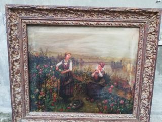 Quadro antico olio su tela e cornice in