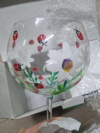 Set 2 calici in vetro con decori a mano
