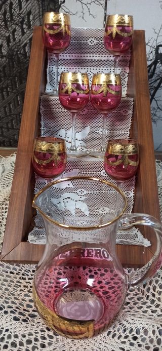 Servizio vino in cristallo sfumato oro e filo oro