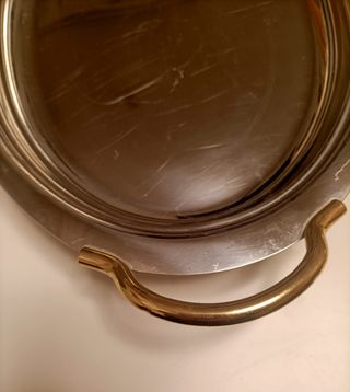 Vassoio ovale  acciaio con manici oro