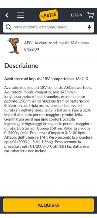 Avvitatore aeg a impulsi a batteria