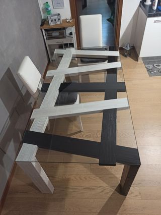 Tavolo bambu modello cross bianco e nero