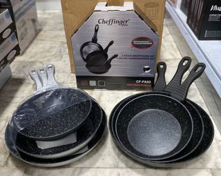 Tris padelle 2 colori grigio e nero in pietra lavi