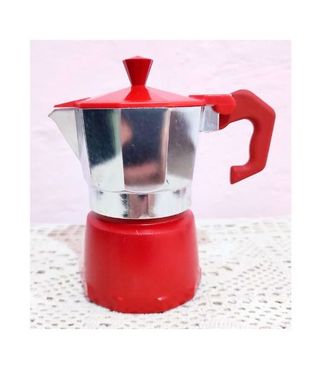 Moka caffettiera una tazzina acciaio inox rossa