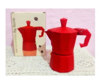 Moka caffettiera una tazzina acciaio inox rossa