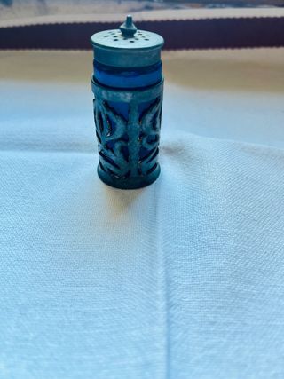 Antica saliera vetro blu e metallo inizi 900