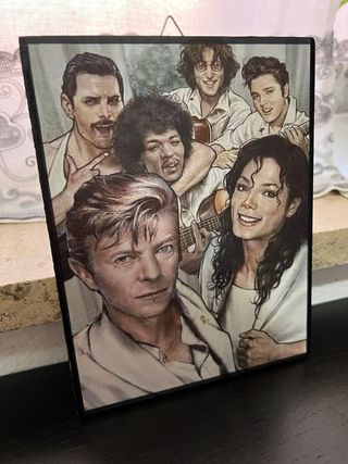 Quadro in legno con cantanti d'epoca