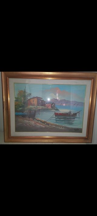 Quadro grande lago con barche