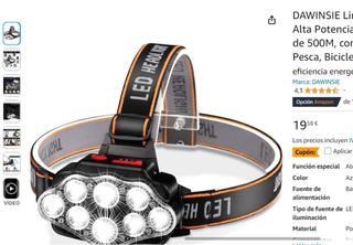 Lampe Frontale Torcia Frontale LED 1800mah